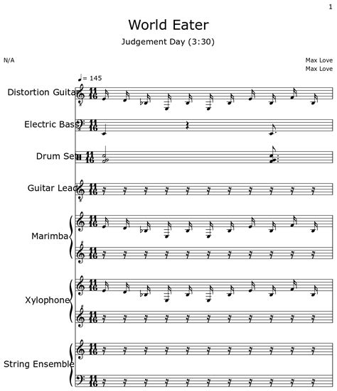 World Eater Sheet Music For Distortion Guitar Electric Bass Drum