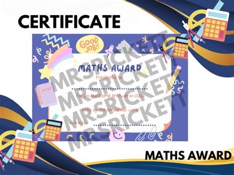 Maths Award Certificate Colourful Teaching Resources