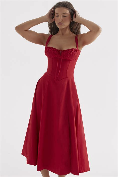 clothing midi dresses carmen red rose bustier sundress