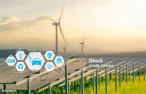 Ev 자동차와 지속 가능한 에너지 개념 전기 자동차 배터리 충전을 위한 청정 에너지 태양 및 풍력 터빈 농장 태양열 풍력 재생 가능 에너지 대체 전기 탄소 중립 0명에 대한
