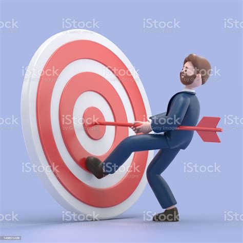 웃고 있는 수염을 기른 미국 사업가 밥의 3d 그림이 파란색 배경에 화살표 3d 렌더링을 제거하고 있습니다 가공의 인물에 대한