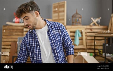 Handsome Serious Faced Young Arab Man A Master Carpenter Standing