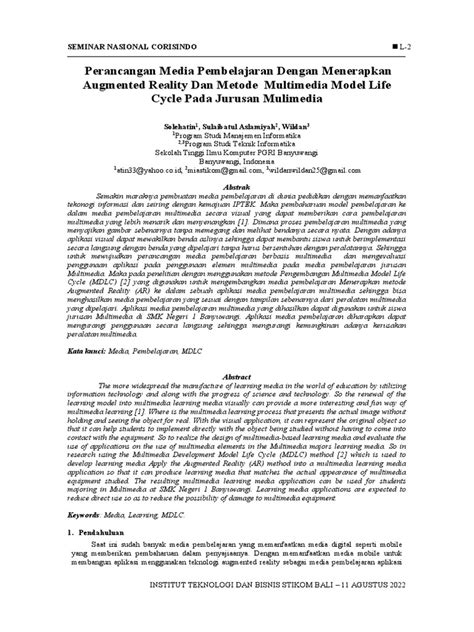 Perancangan Media Pembelajaran Dengan Menerapkan Augmented Reality Dan Metode Multimedia Model