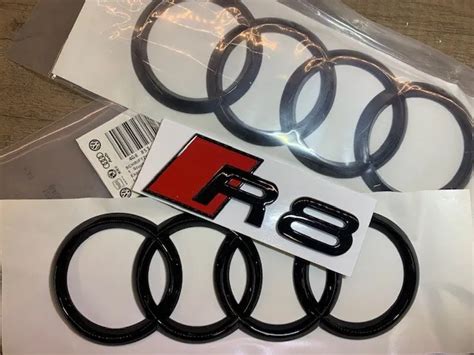 Audi R8 Gloss Black Badge Set Front Rear Rings Badge Boot Lid Trunk