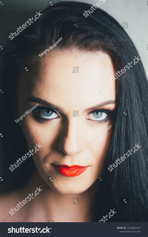 Beauty Brunette Red Lips Portrait Stock Photo Shutterstock