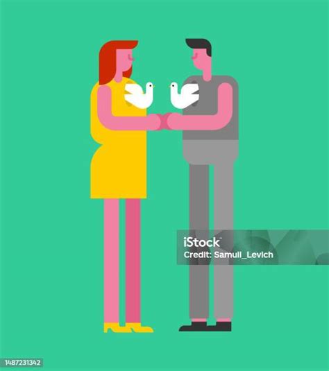 Le Couple Sembrasse Colombes Dans Le Cœur Concept Damour Libre Vecteurs
