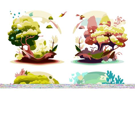 사계절 벡터 아름다운 봄 나무 만화의 네 가지 다채로운 삽화 상표 클립 아트 Png 일러스트 및 벡터 에 대한 무료