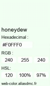 HSL Honeydew Ou Code HSL Miellat Code Couleur Hsl Les Couleurs Web Et Couleurs Css