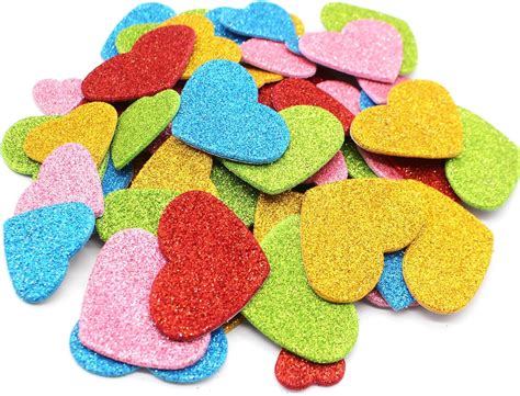 200pcs Colorful Glitter Heart Stickers Self Adhesive Foam