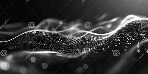Abstract Digital Waveform With Glowing Particles In Black And White For Futuristic Technology