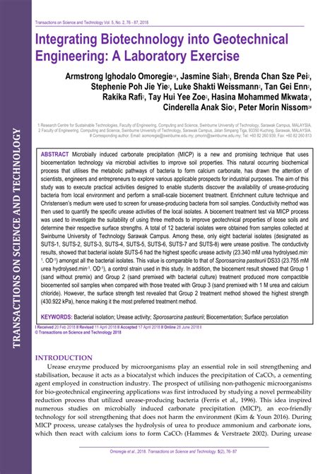 Pdf Integrating Biotechnology Into Geotechnical Engineering A