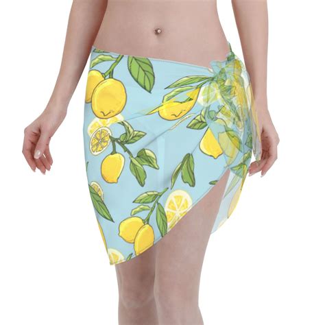 Kll Lemon Print Womens Sarong Coverups Short Bathing Suit Wrap Skirt