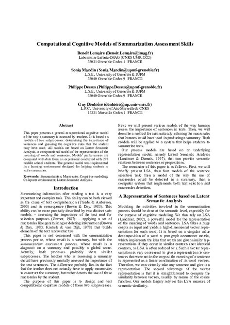 Pdf Computational Cognitive Models Of Summarization Assessment Skills