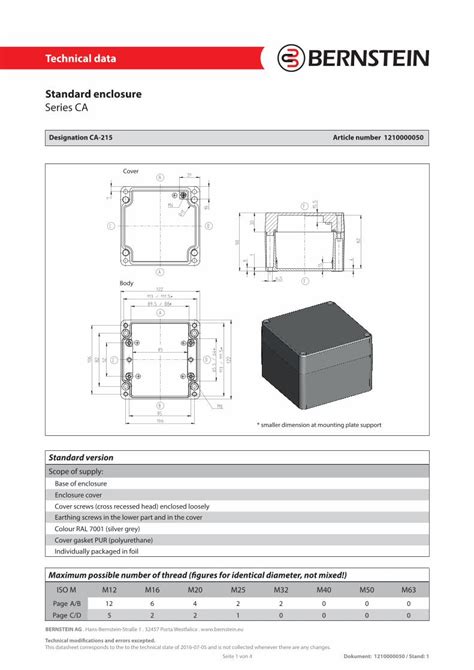 Pdf Technical Data Standard Enclosure Bernstein Ag · Mh Iso 2768