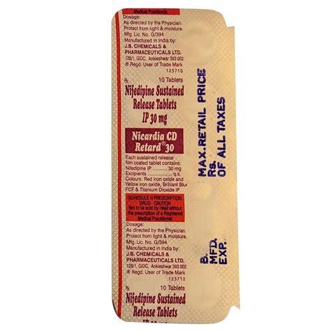 Nicardia CD Retard 30 Tablet 10 S Price Uses Side Effects