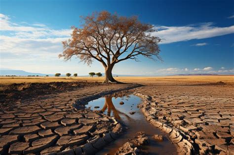 El suelo afectado por la sequía lleva un árbol solitario que retrata el