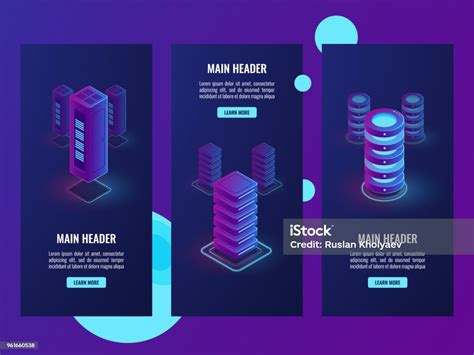 배너 서버 룸 랙 아이소메트릭 벡터 네트워킹 영역 데이터 센터 클라우드 스토리지 집합이 데이터베이스 아이콘 자외선 보라색 검색 엔진에 대한 스톡 벡터 아트 및 기타 이미지