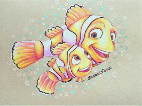 A Drawing Of Two Clown Fish With Bubbles