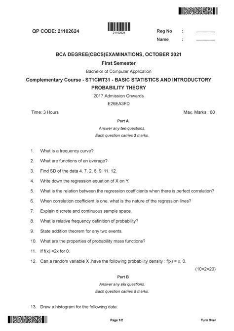 BCA I Sem Basic Statistics AND Introductory QP CODE Reg No