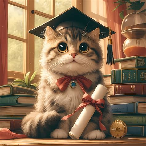 Premium Photo Adorable Graduation Cat Ready To Celebrate
