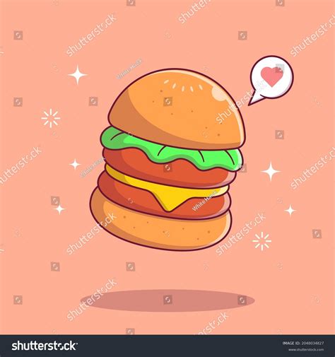 Beef Burger Love Flat Cartoon Illustration Stock Vector Royalty Free