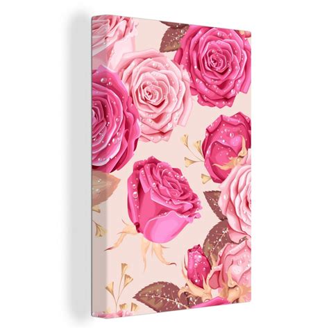 Onemillioncanvasses® Leinwandbild Rosen Blätter Rosa Tropfen 1