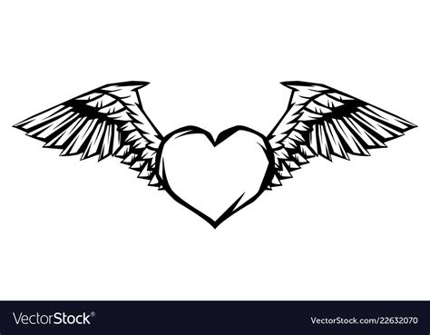 Heart With Wings For Tattoo Design Or Emblem Vector Image