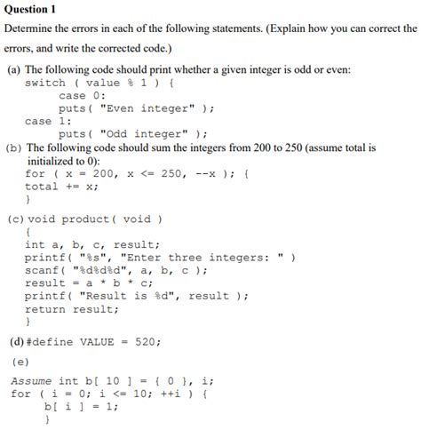 Solved Question 1 Determine The Errors In Each Of The