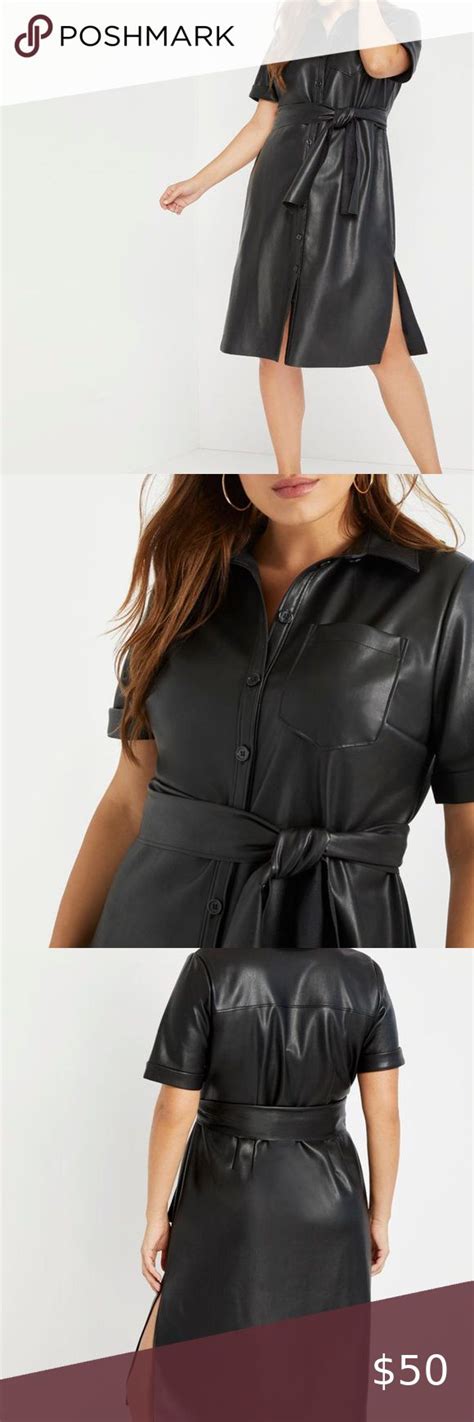 Eloquii Faux Leather Trench Dress Vegan Leather Shirt Dress