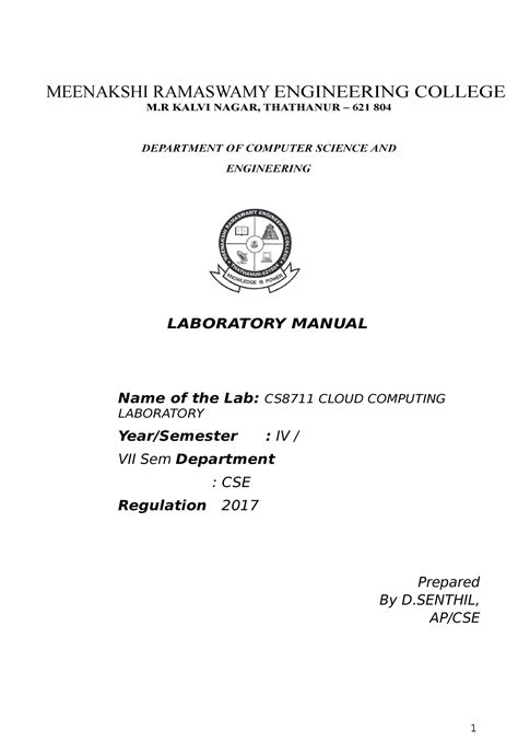 CS CC LAB Manual MEENAKSHI RAMASWAMY ENGINEERING COLLEGE M KALVI NAGAR THATHANUR