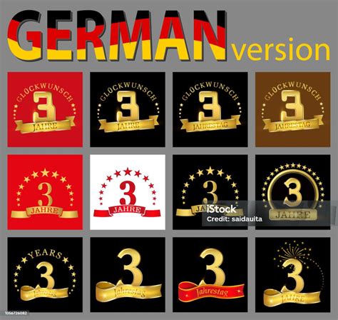 번호 3 축 하 디자인의 설정 황금 기념일 생일 파티에 대 한 숫자 서식 파일 요소입니다 독일축 하 년 기념일에서에서 번역 0명에 대한 스톡 벡터 아트 및 기타 이미지
