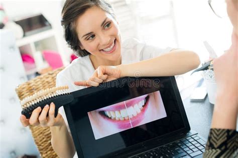 Lady Smiling Next To Teeth Samples Stock Image Image Of Colour Lady