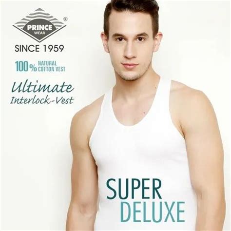 White Sleeveless Men Cotton Prince Superdeluxe Vest Rn Size 80