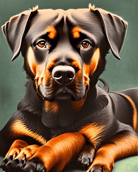 Portrait De Chien Assis Style Maxfield Parrish Rottweiler · Creative