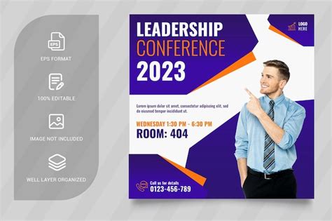 리더십 컨퍼런스 소셜 미디어 게시물 템플릿 프리미엄 벡터