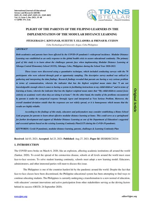 PDF PLIGHT OF THE PARENTS OF THE FILIPINO LEARNERS IN THE