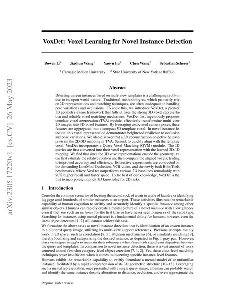 Pdf Voxdet Voxel Learning For Novel Instance Detection
