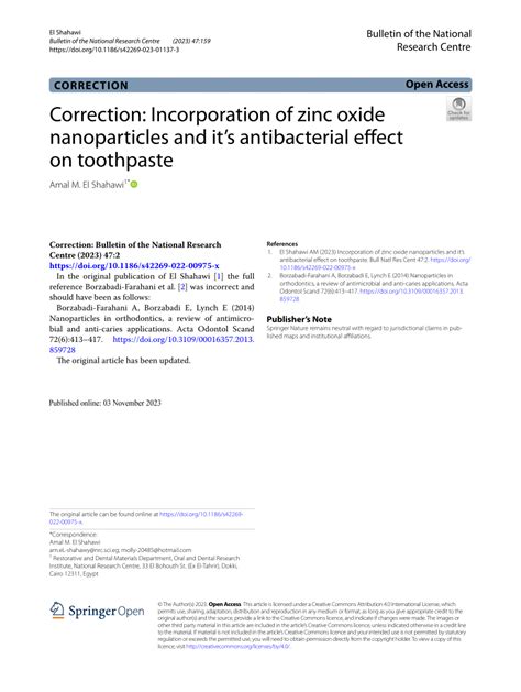 Pdf Correction Incorporation Of Zinc Oxide Nanoparticles And Its