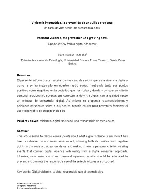 Ensayo Breve Sobre Violencia Digital Pdf Internet Violencia