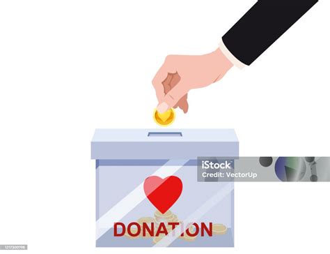 텍스트 배너 기부 자선 개념기부 상자에 황금 동전을 삽입합니다 벡터 일러스트레이션 분리 Charitable Foundation에 대한 스톡 벡터 아트 및 기타 이미지