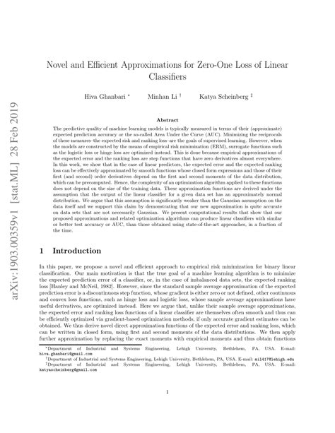pdf novel and efficient approximations for zero one loss of linear
