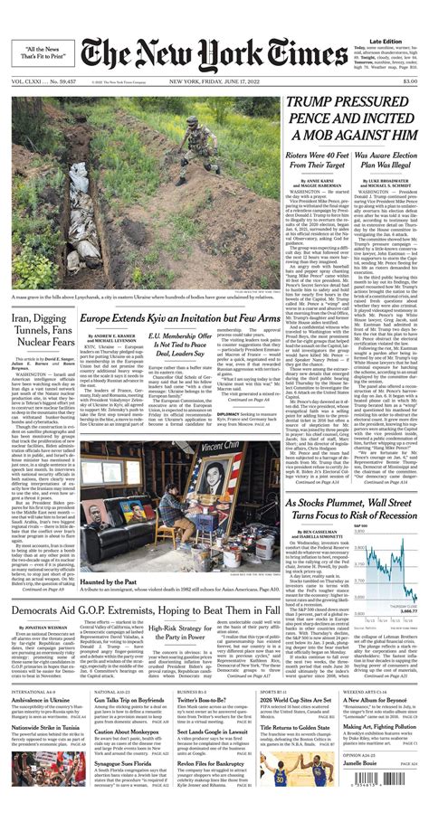 Front Page View The New York Times June 17 2022 Boomers Daily