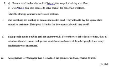 SOLVED Use One Word To Describe Each Of Polya S Four Steps For Solving Problems Use Polya S