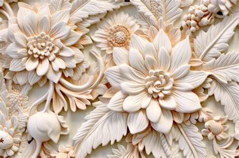 Creamy Floral 3d Relief Design Premium Ai Generated Image