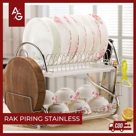 Jual Rak Piring Stainless Jumbo Dish Drainer Tingkat Susun Rak Piring Plastik Shopee