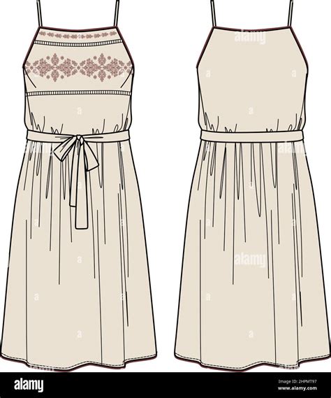 Vector Dress With Embroidery Fashion Cad Woman Midi Dress With