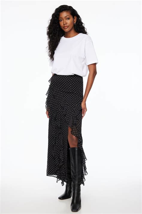 Ruffled Polka Dot Maxi Skirt Black Dynamite