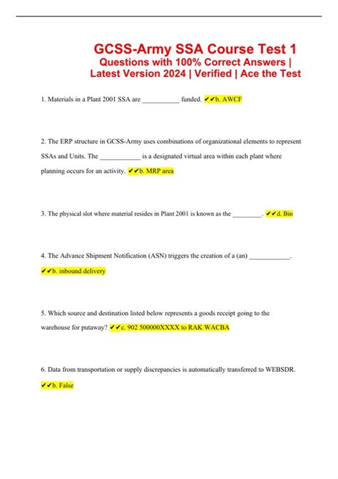 gcss army ssa course test 1 questions with 100 correct answers latest version 2024 verified