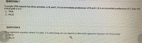 Solved QUESTION 7 A Simple CPM Network Has Three Chegg Com