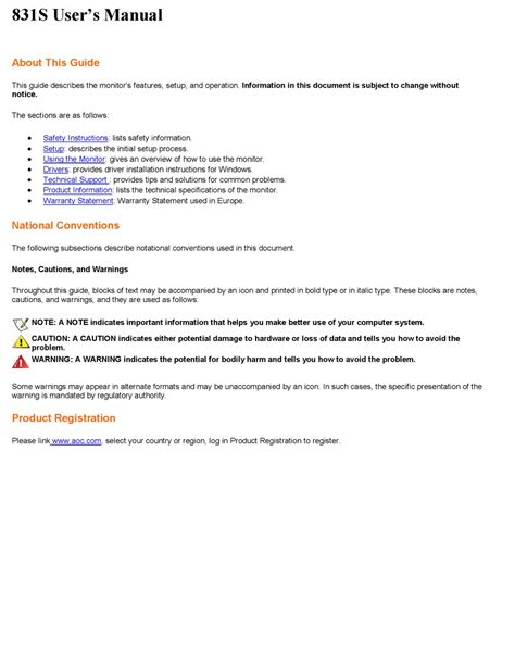 AOC S MONITOR USER MANUAL ManualsLib